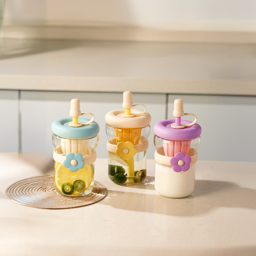 Flower-themed Glass Infuser Bottle. 500ml Random Color with Pack of 1 ...